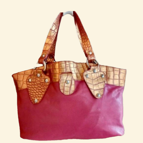 Falor | Bags | Falor Satchel Deep Rose Wgold Croco Detail Made In Italy ...